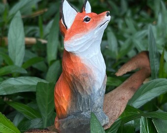 Handmade Wooden Fox, Cute Fox Statue, Wooden Fox, Fox Decoration, Wood ...