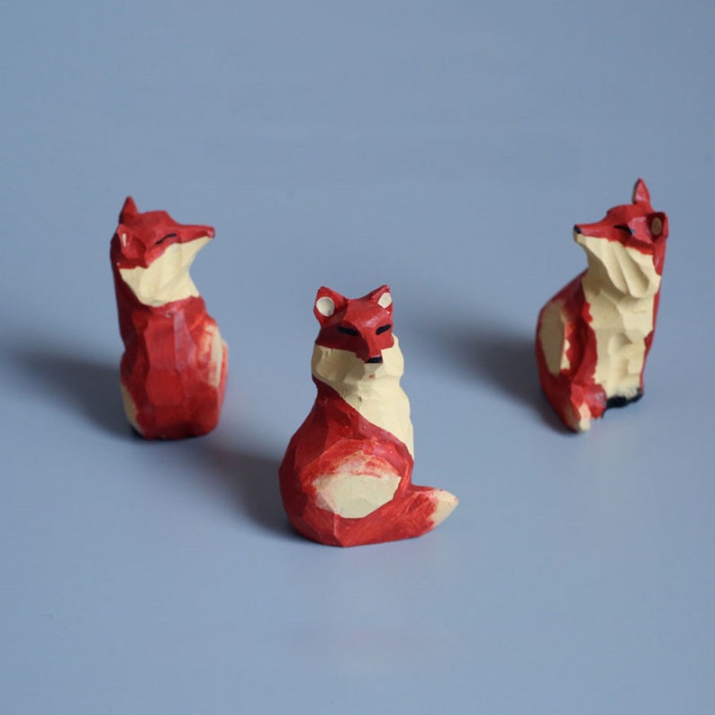 Handmade Wooden Fox Sculpture, Mini Fox Statue, Wooden Fox, Fox ...