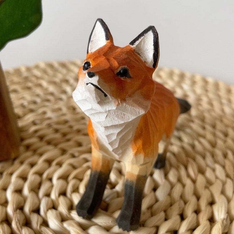 Handmade Wooden Fox, Mini Fox Statue, Wooden Fox, Fox Decoration, Wood ...