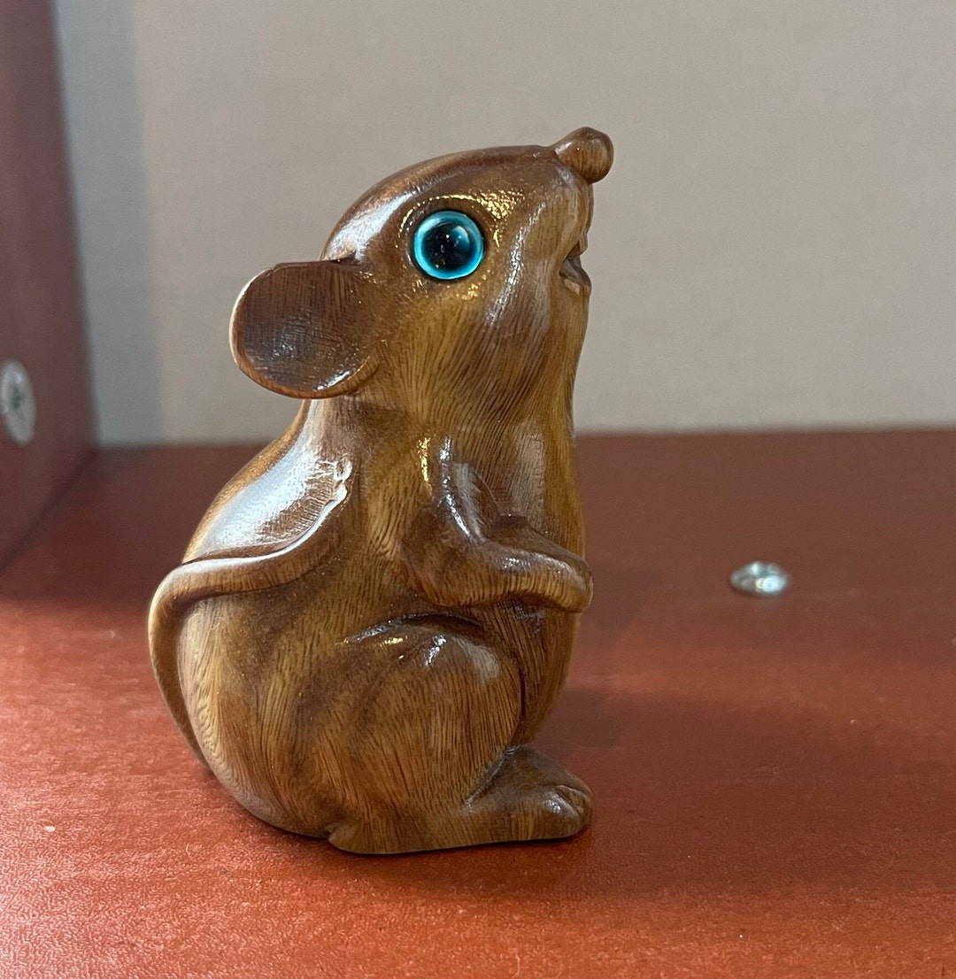 Hand Carved Wooden Mouse Figurine, Mouse Figurine, Mouse Ornaments ...