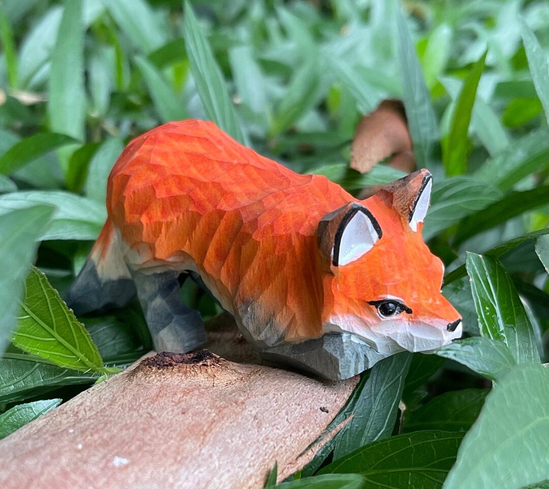Wood Carving Fox, Handmade Wooden Fox, Mini Fox Statue, Wooden Fox, Fox ...