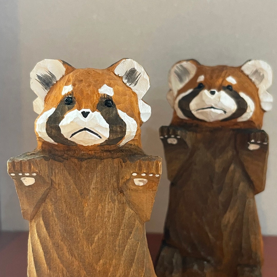 Hand Carved Wooden Red Panda, Wooden Red Panda, Red Panda Figurine ...