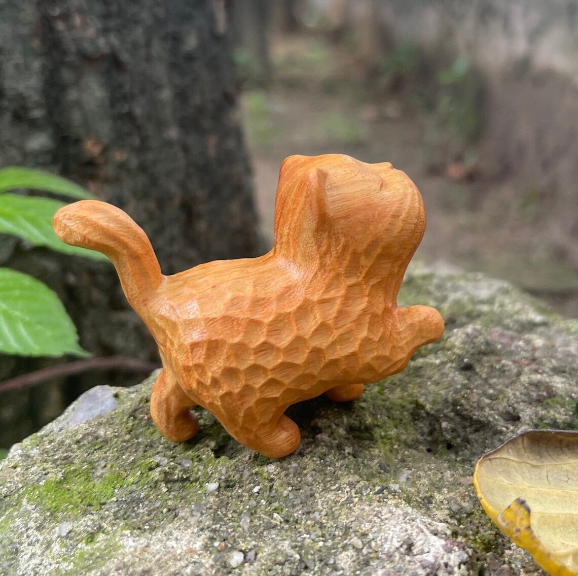 Handmade Wooden Cat Statue, Wood Cat, Cat Decor, Handmade Wooden Cat ...