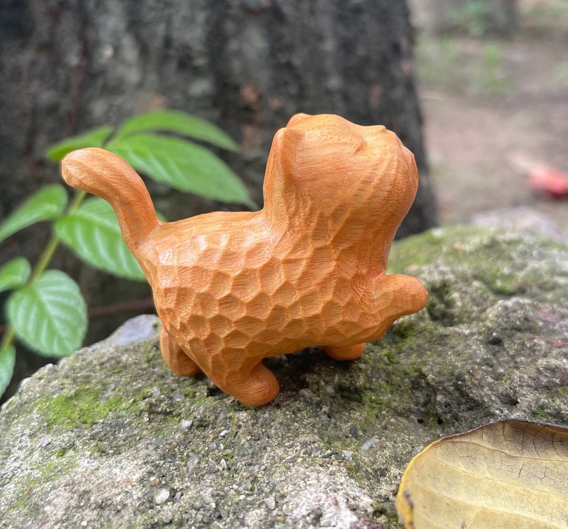 Handmade Wooden Cat Statue, Wood Cat, Cat Decor, Handmade Wooden Cat ...
