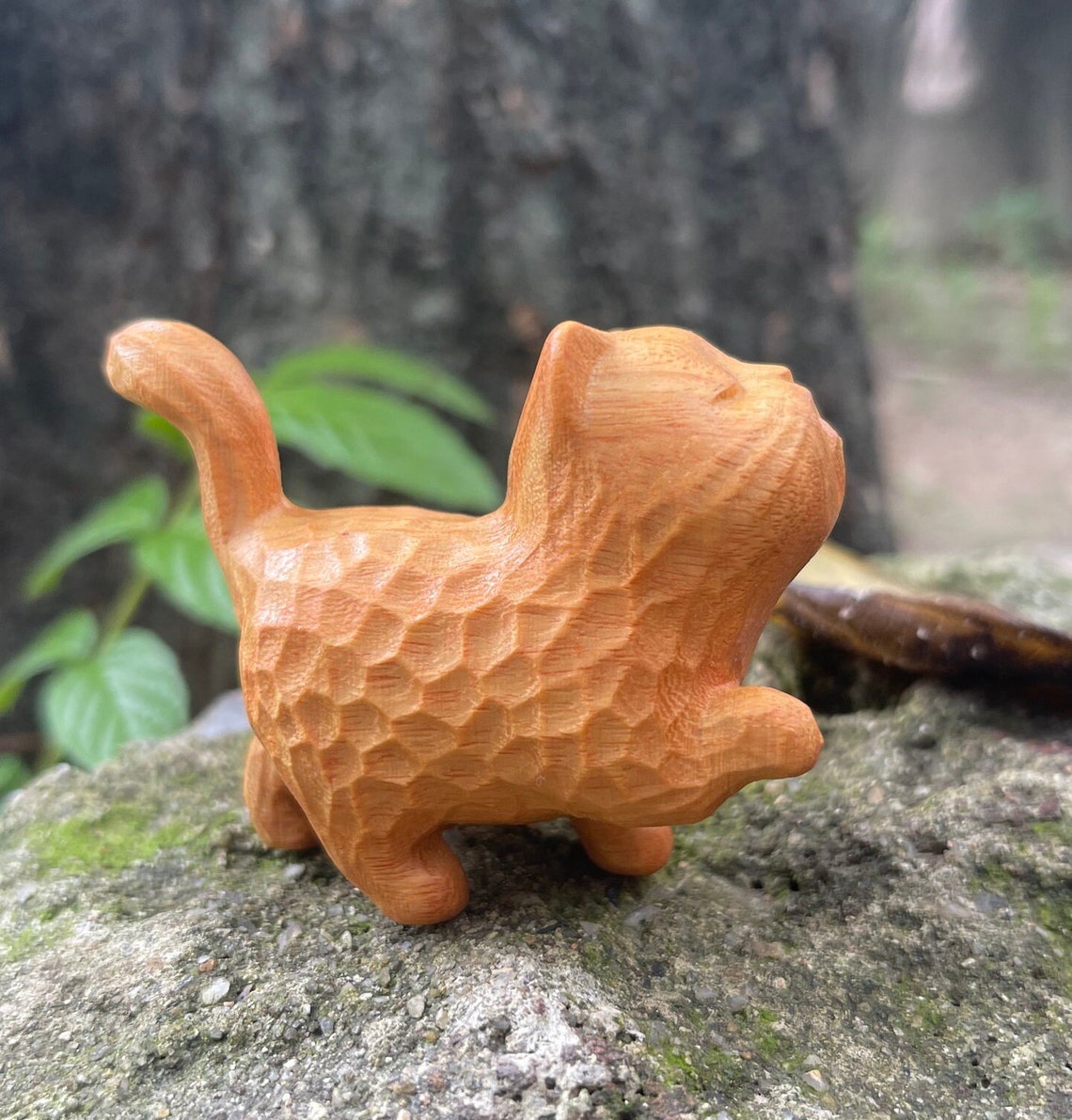 Handmade Wooden Cat Statue, Wood Cat, Cat Decor, Handmade Wooden Cat ...