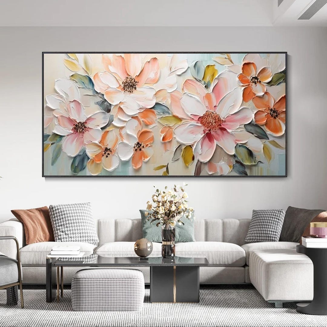 Original Soft Color Flower Painting on Canvas 3D Textured Abstract Wall ...