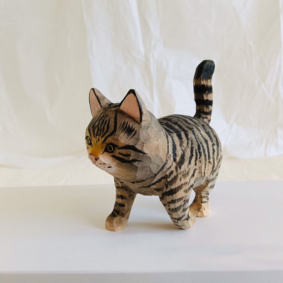 Handmade Wooden Cat Sculpture, Wooden Cat, Wooden Cat Figurine, so Cute ...