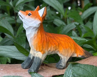 Handmade Wooden Fox, Cute Fox Statue, Wooden Fox, Fox Decoration, Wood ...