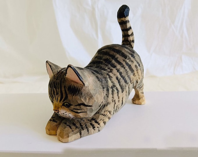 Handmade Wooden Cat Sculpture, Wooden Cat Figurine, Wooden Cat, so Cute ...