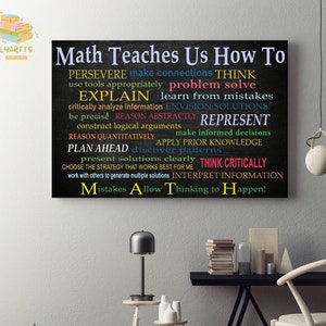 Math Teaches Us How to Persevere Make Connections Think Math Framed Canvas, Unframed Poster ...
