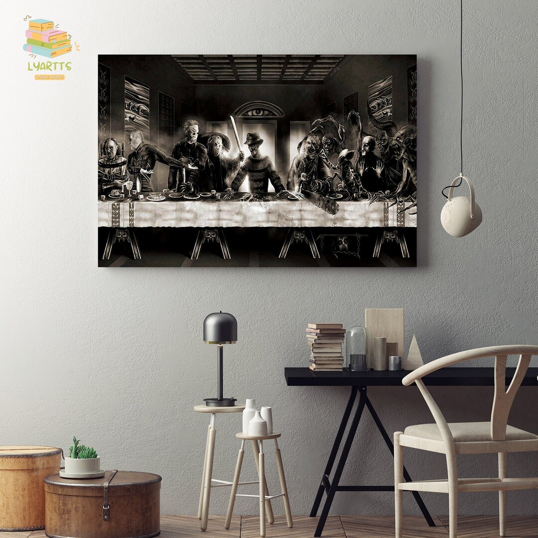 Horror Movie Characters The Last Supper Vintage Framed Canvas, Unframed ...