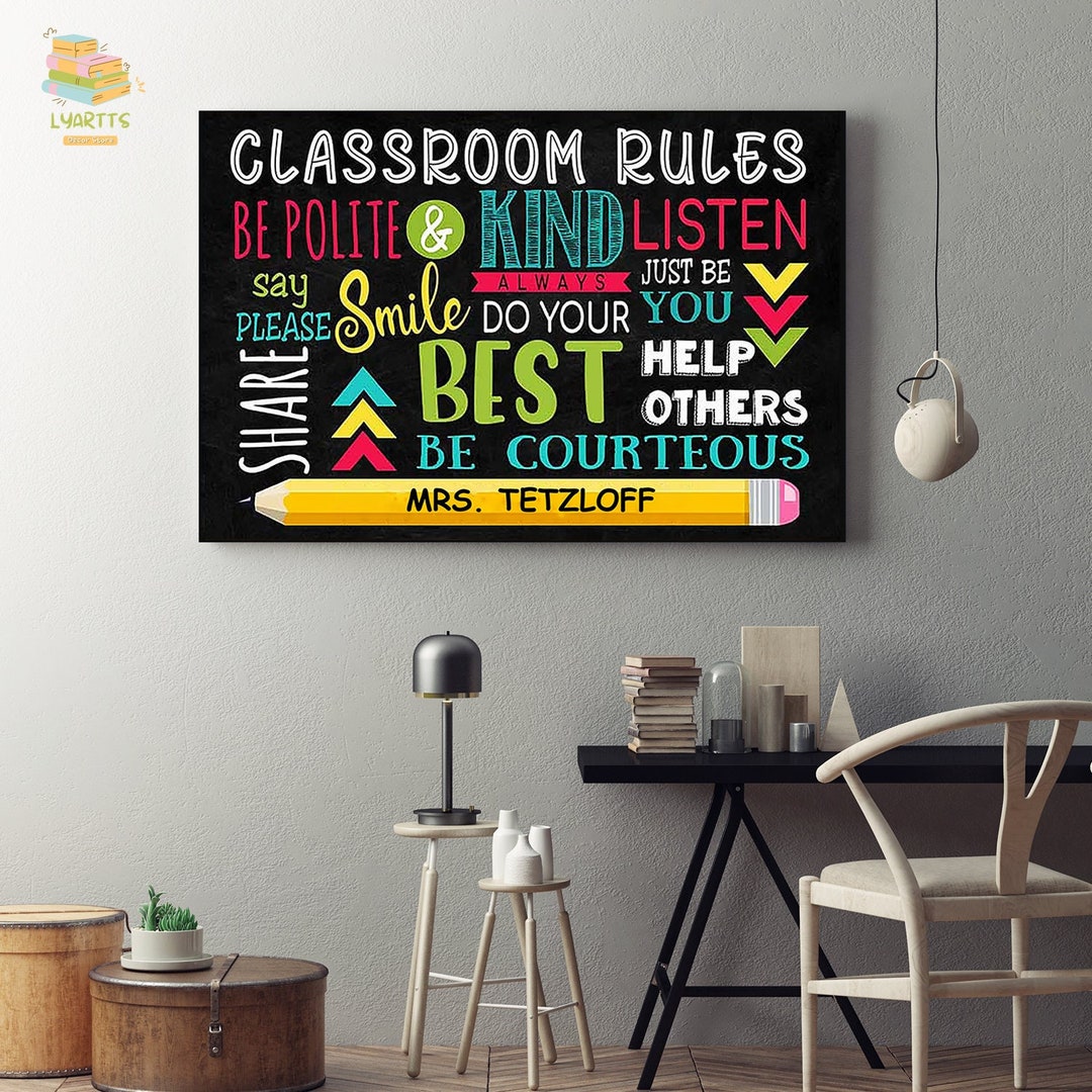 Personalized Classroom Rules Funny Vintage Framed Canvas, Unframed ...