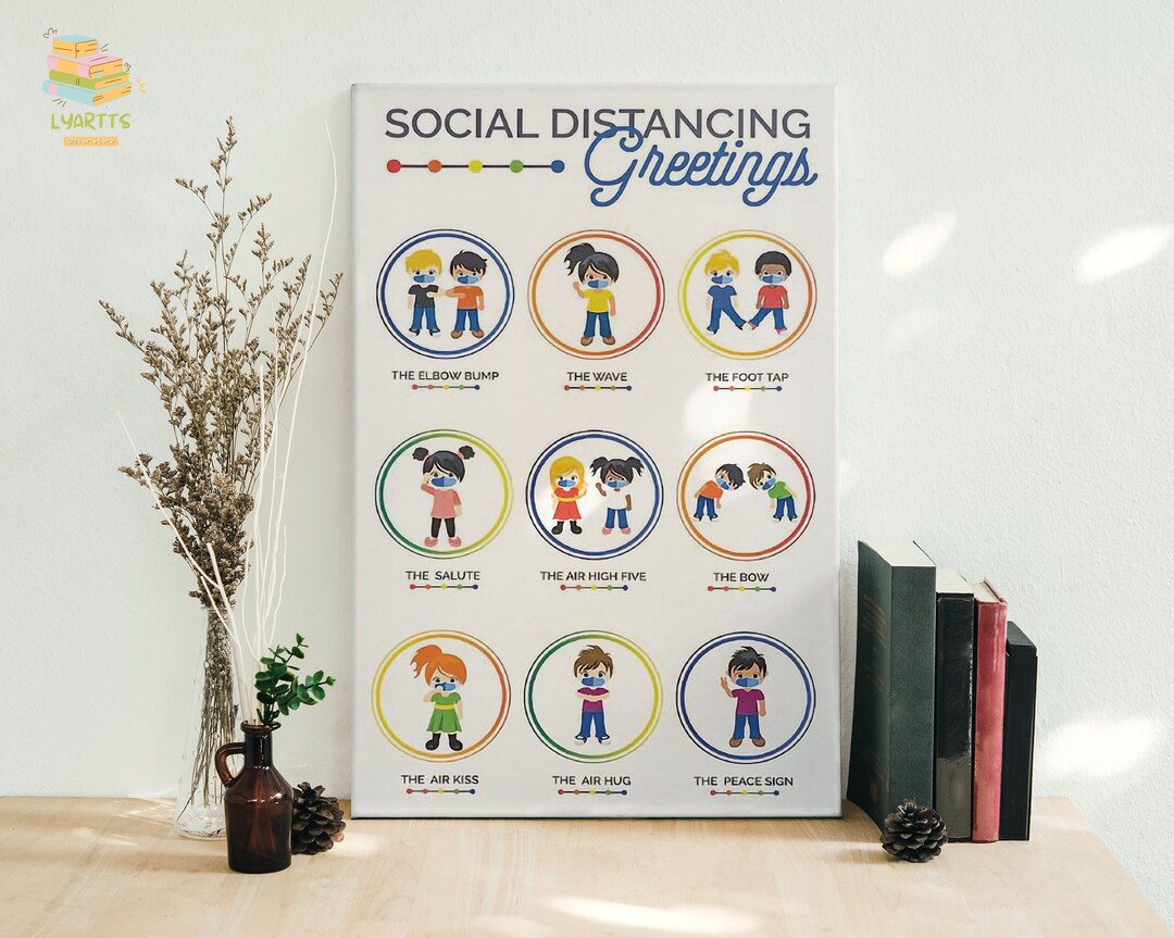 Social Distancing Greetings Classroom Framed Canvas, Unframed Poster ...