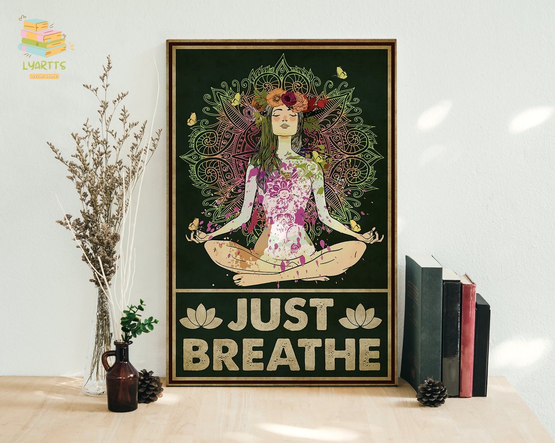Girl Yoga Just Breathe Framed Canvas, Unframed Poster, Black Women ...