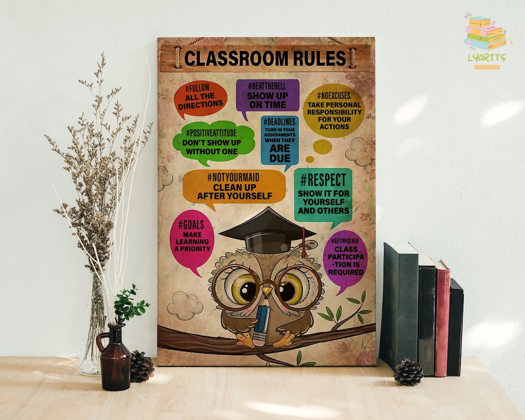 Owl and Classroom Rules Knowledge Framed Canvas, Unframed Poster ...