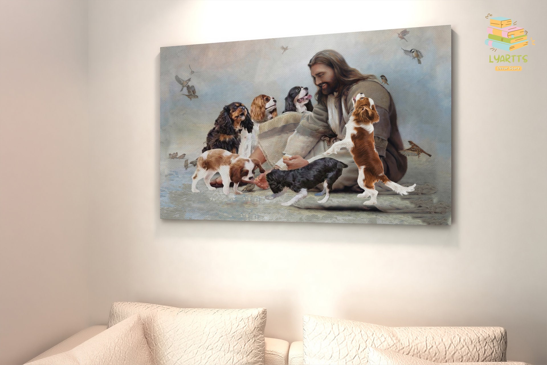 Vintage Smiling Jesus Christ Playing With Cavalier King - Etsy