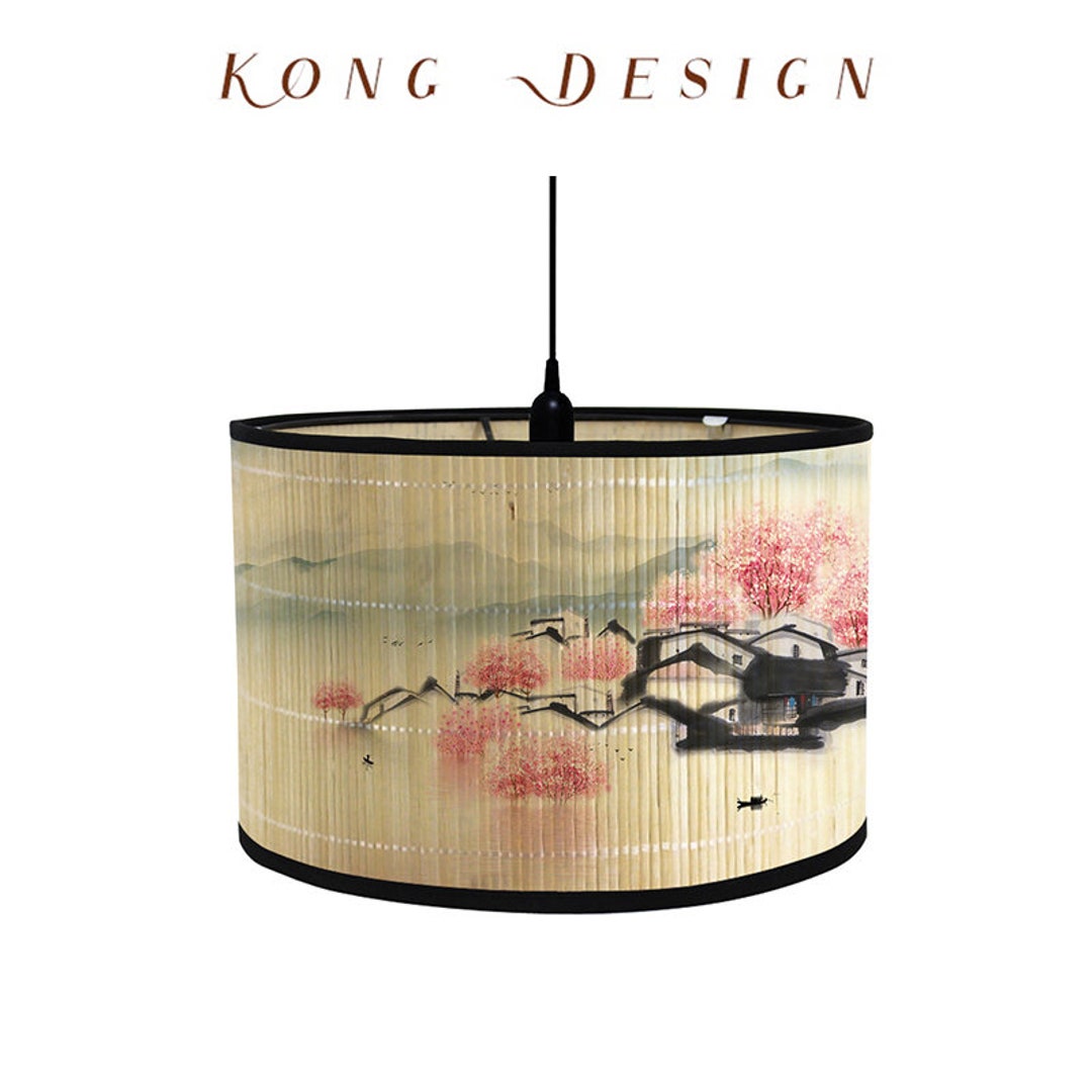 Foldable Decorative Lamp Cover Vintage Bamboo Lampshade Art Painting ...