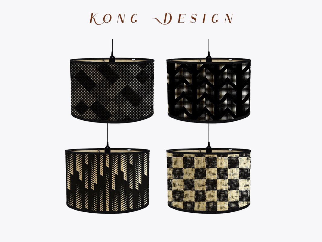 Black Abstract Pattern Bamboo Lamp Shade Fashion Drum Lampshade Light ...