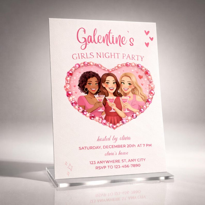 Galentine's Girls Night Party Invitation, Editable Canva Template ...
