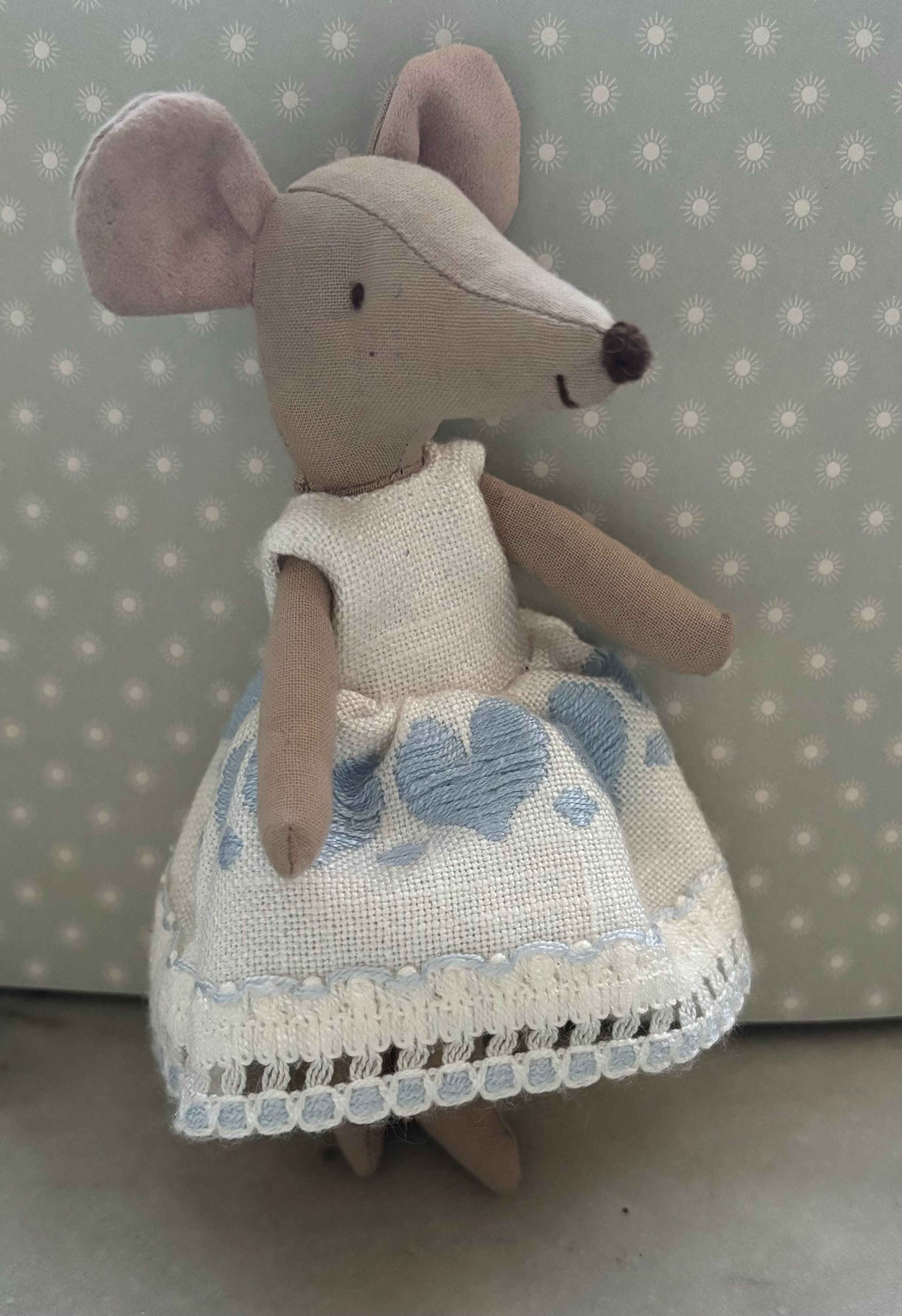 Maileg Mouse Handmade Linen Dress Made From Vintage Embroided Heart ...