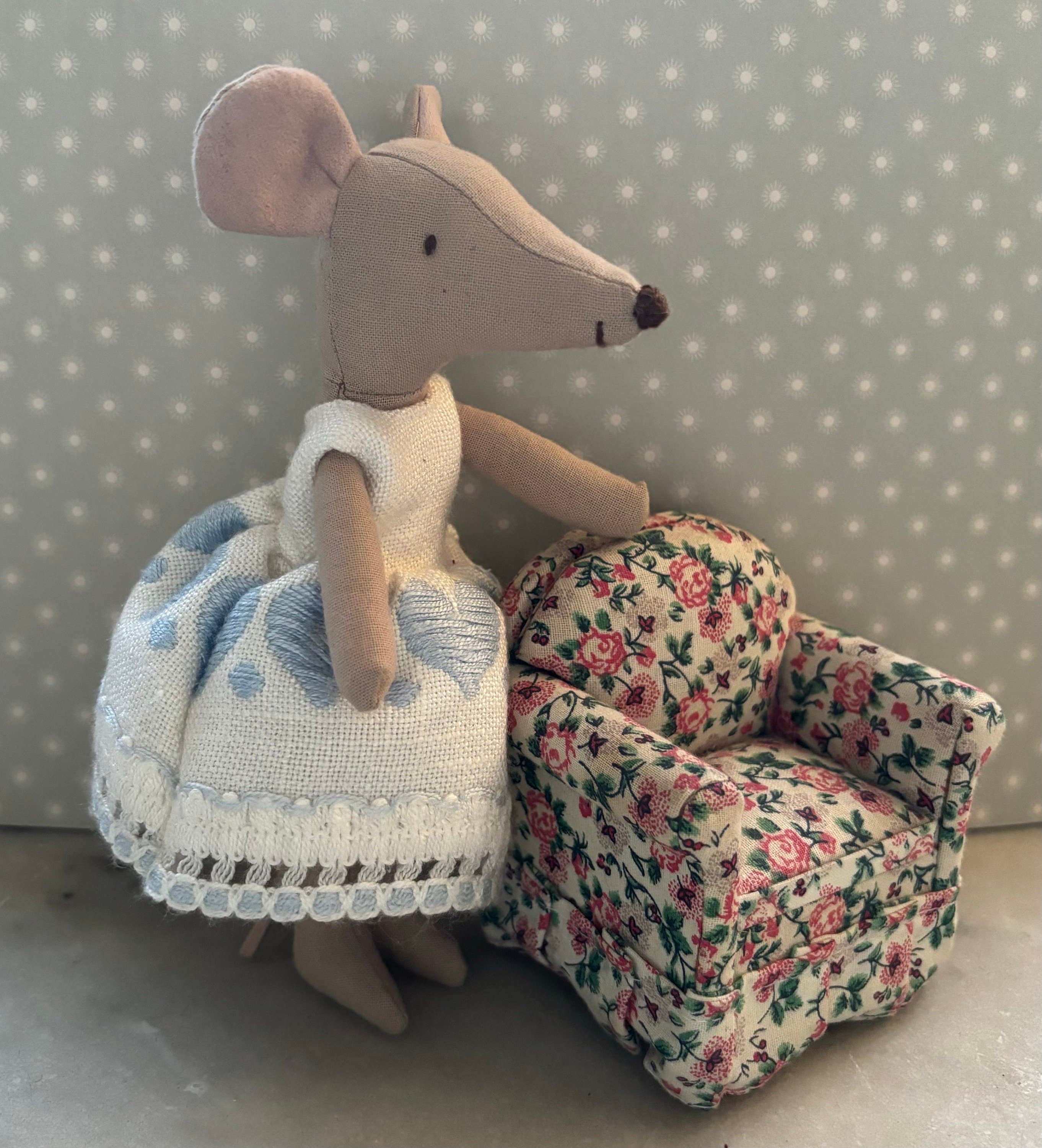 Maileg Mouse Handmade Linen Dress Made From Vintage Embroided Heart ...