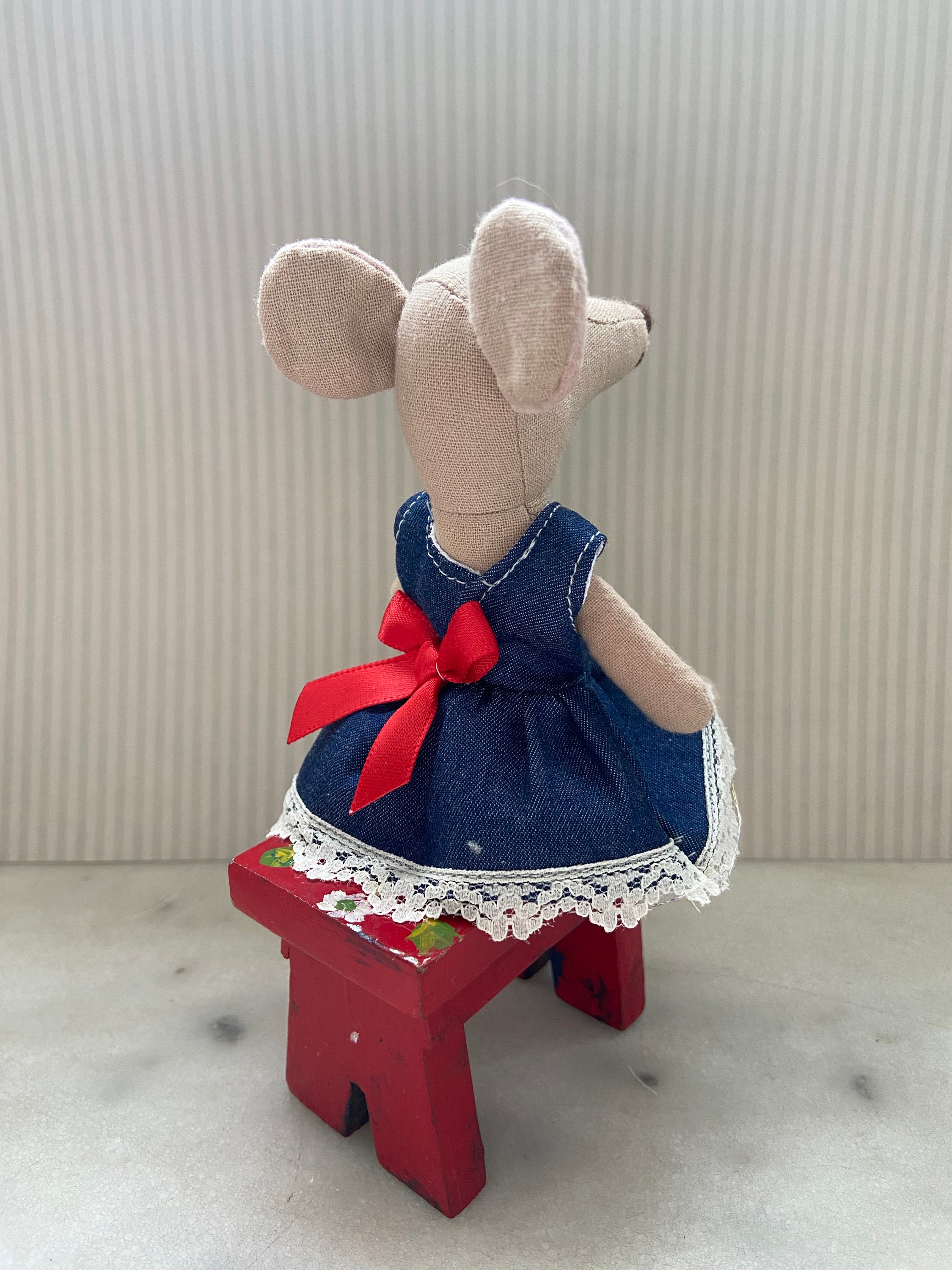 Maileg Mouse Gorgeous Denim Dress With Red Bow and Vintage - Etsy