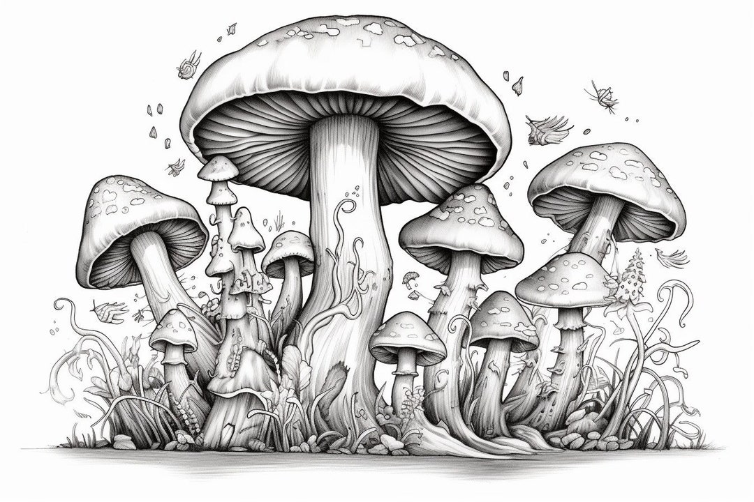 Mushroom Forest Coloring Page for Adults and Children. Graphic - Etsy