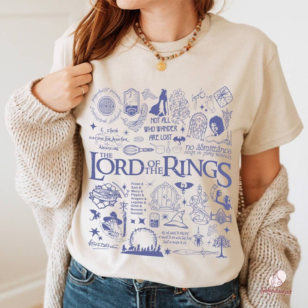 The Lord of the Rings Blue Doodle Shirt Aragorn Gandalf Frodo Baggins ...