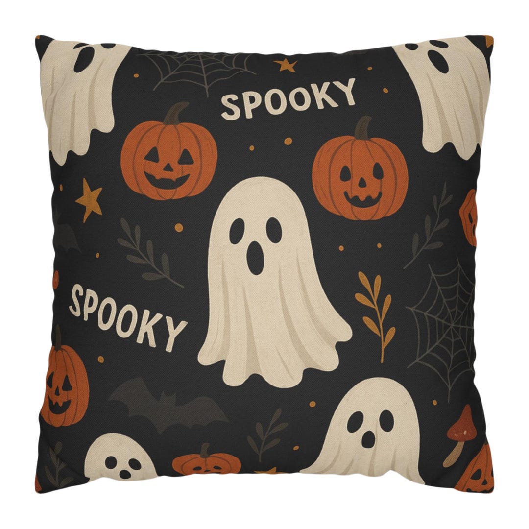 Spooky Ghost and Pumpkin Pillow, Halloween Accent Pillow, Scary Throw ...