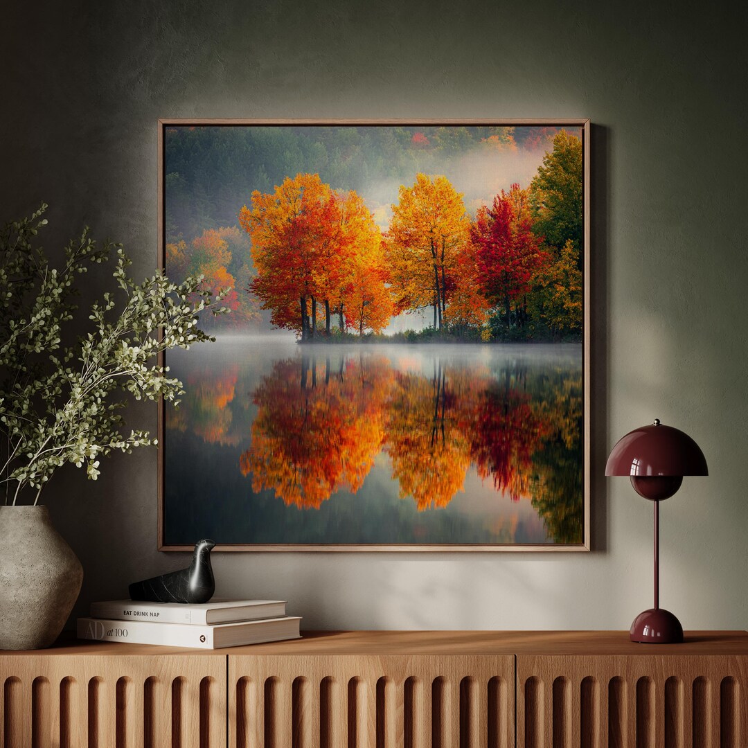 Autumn Lake Wall Art, Fall Scenic Poster, Rustic Landscape Framed ...