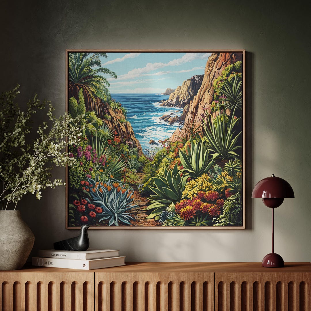 Coastal Beach in Spring With Blooming Wildflowers Wall Art, Ocean ...
