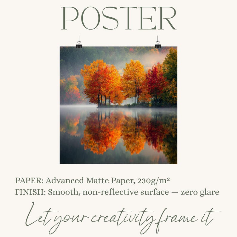 Autumn Lake Wall Art, Fall Scenic Poster, Rustic Landscape Framed ...