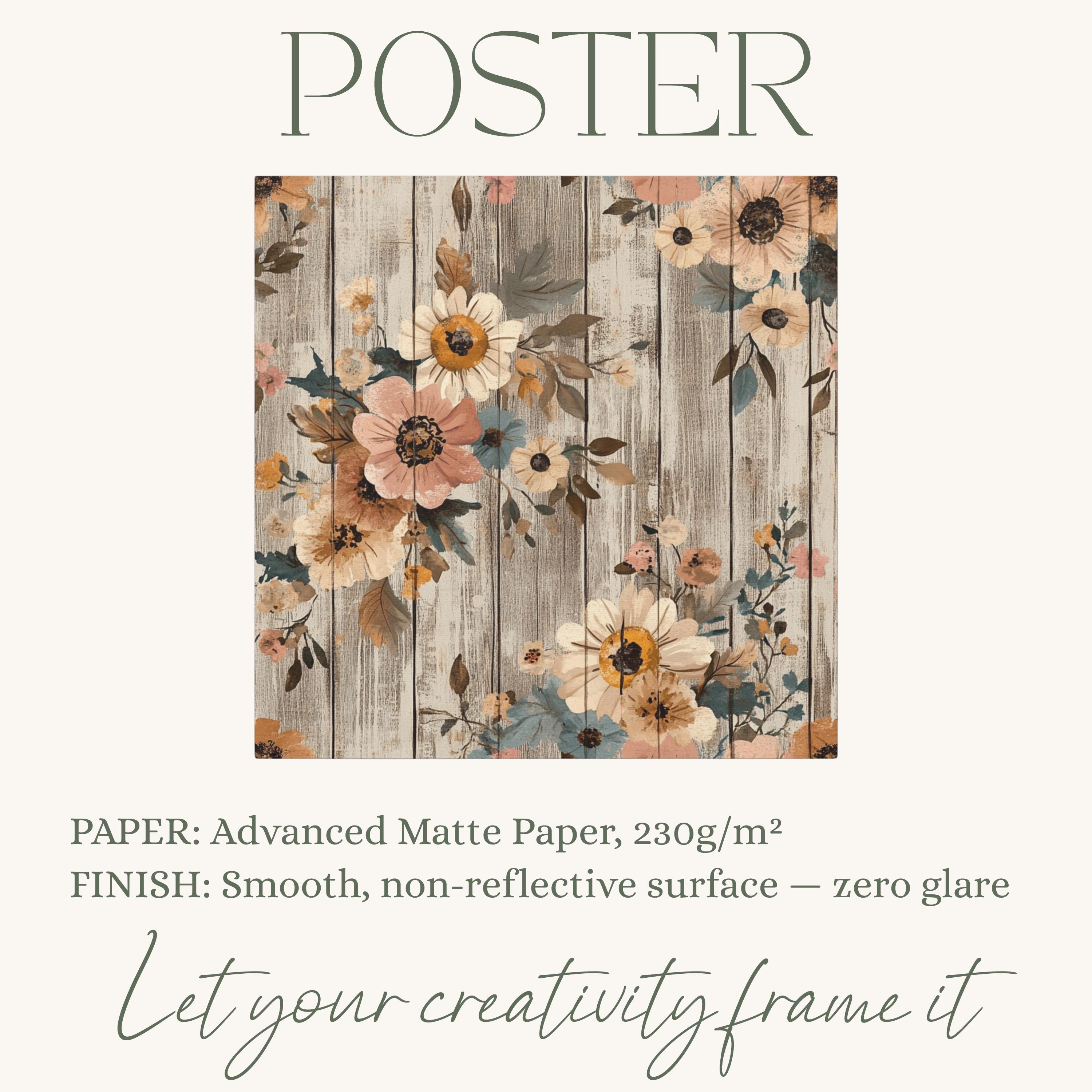 Rustic Floral Wall Art, Wood Panel Flower Poster, Shabby Chic Framed ...