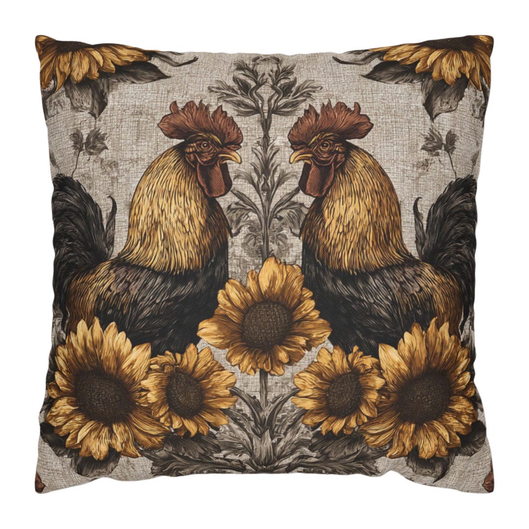 Rustic Farmhouse Chickens Pillow Cover, Country Hen & Rooster Throw ...