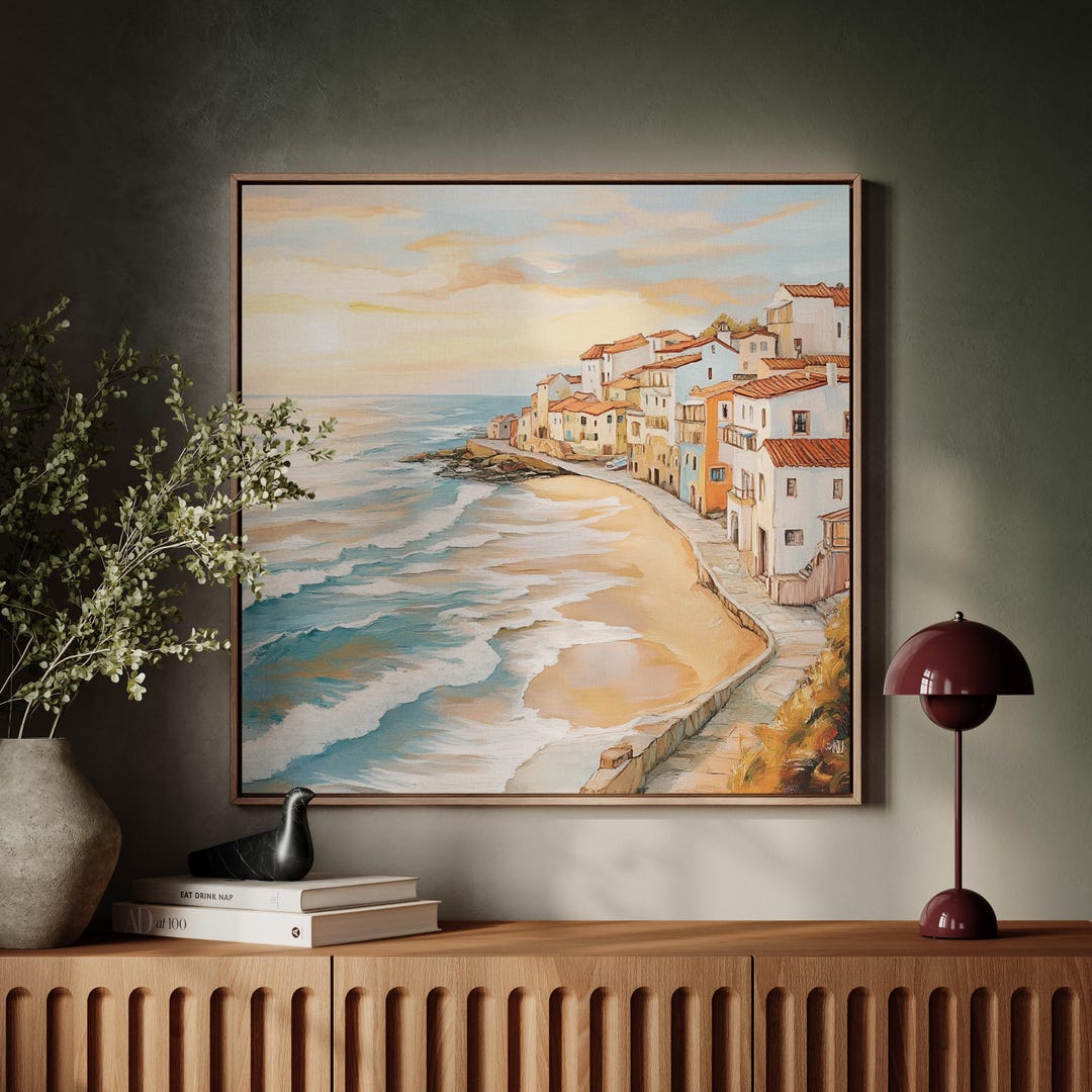 Coastal Town Wall Art, Seaside Village Poster, Nautical Harbor Framed ...