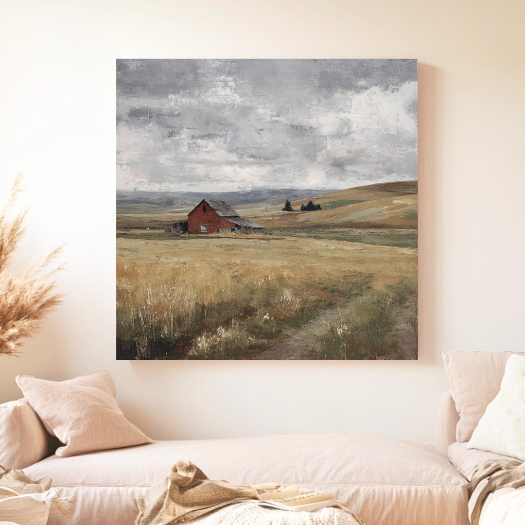 Rustic Barn Landscape Wall Art, Farmhouse Country Poster, Neutral ...