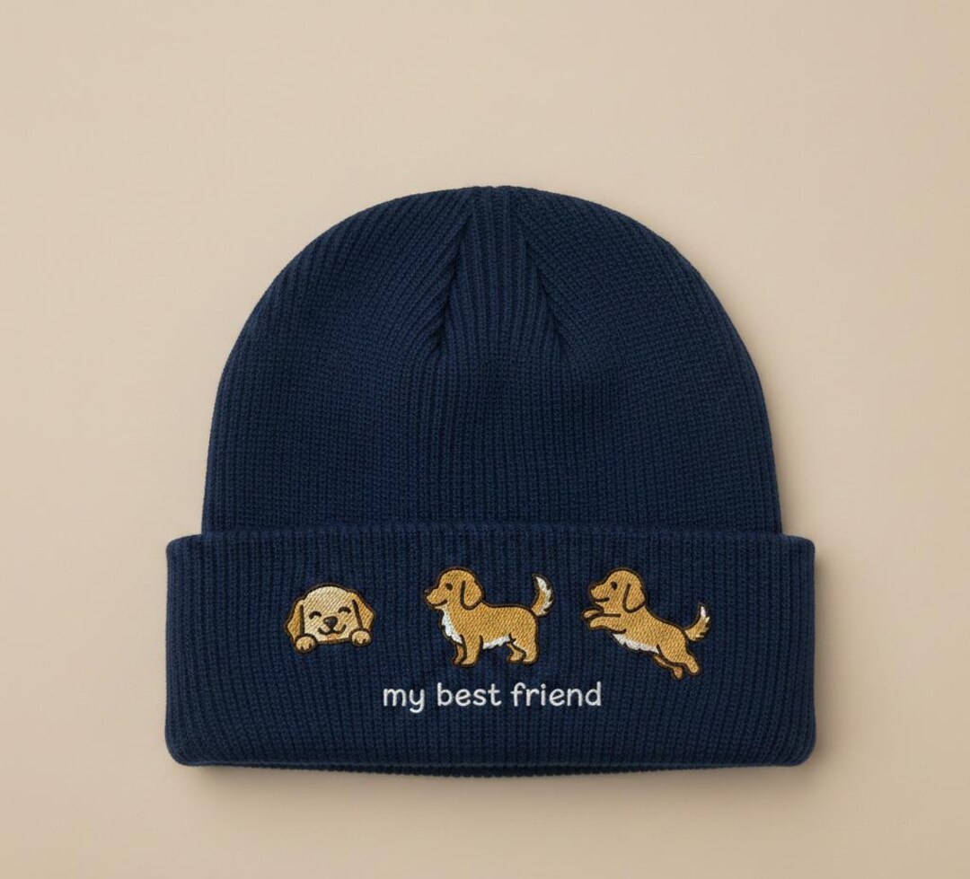 Custom Embroidered Dog Beanie My Best Friend Hat With Cute Puppy Icons ...