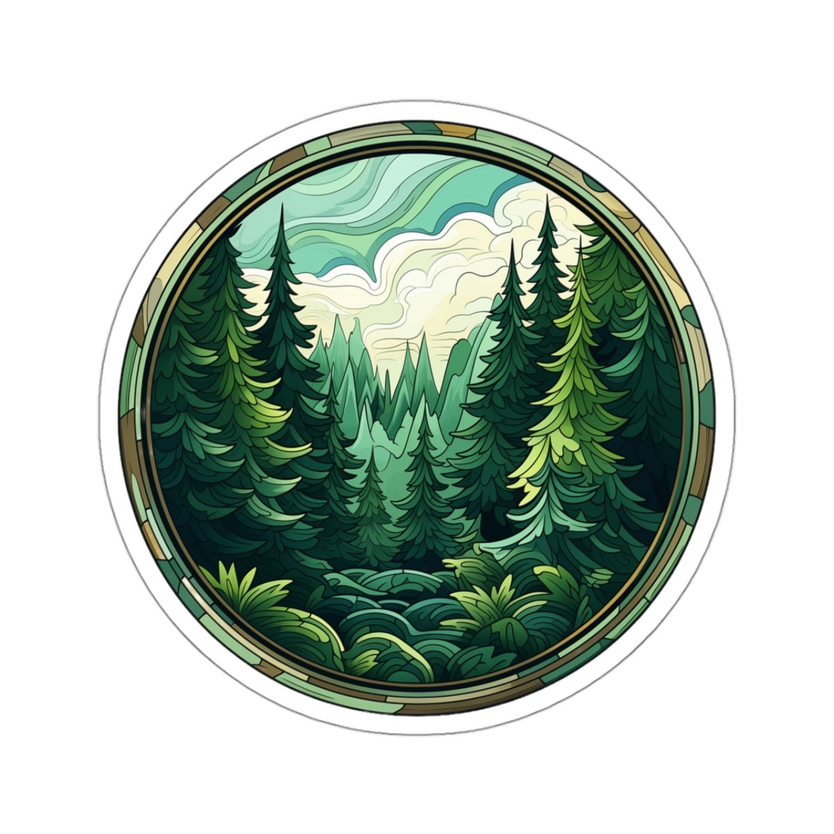 Lush Mosaic Forest Sticker Abstract Art Forest Trees Sticker Mosaic ...