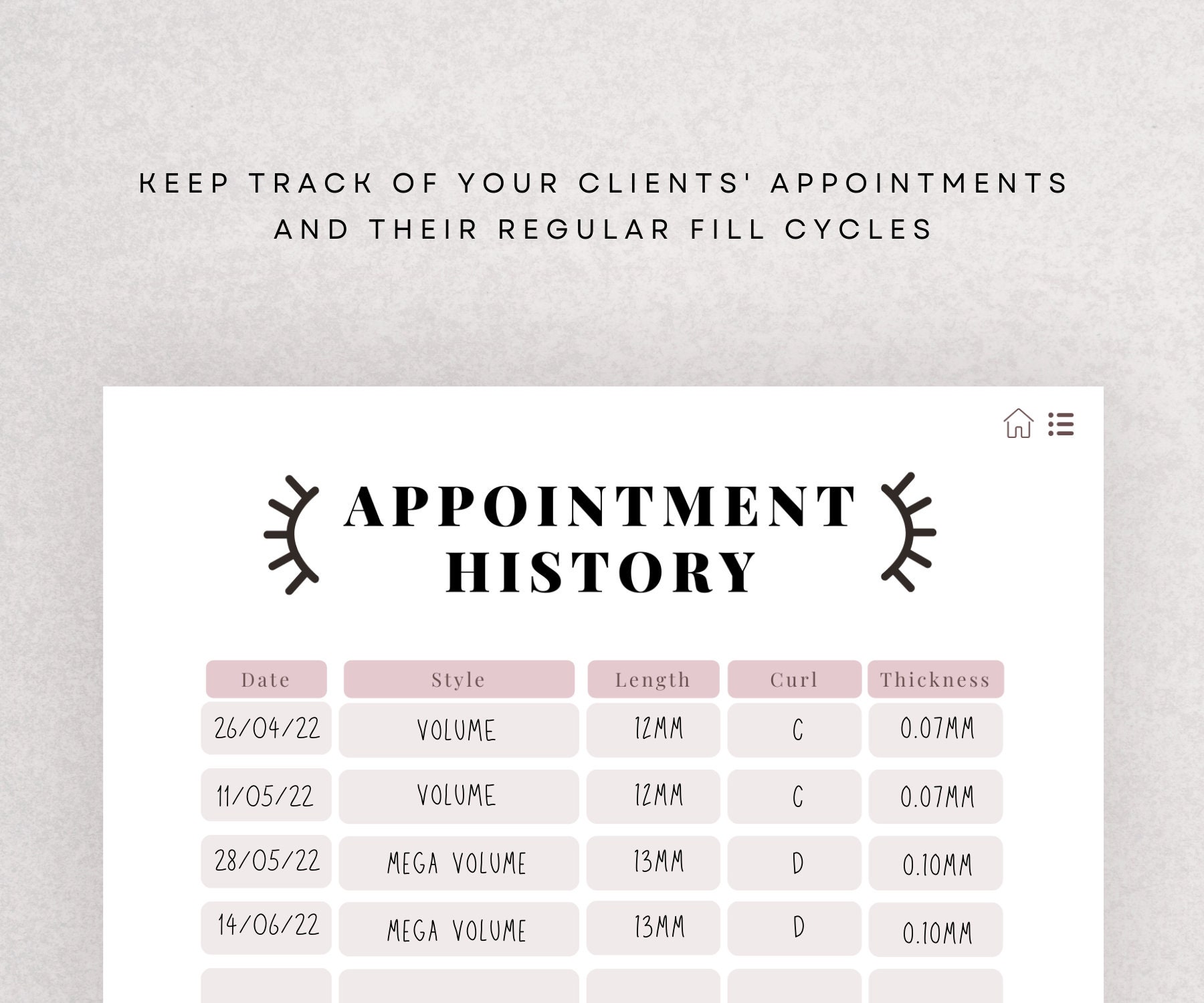 Lash Client Record Book, Beauty Record Keeping, Digital Lash Tech ...