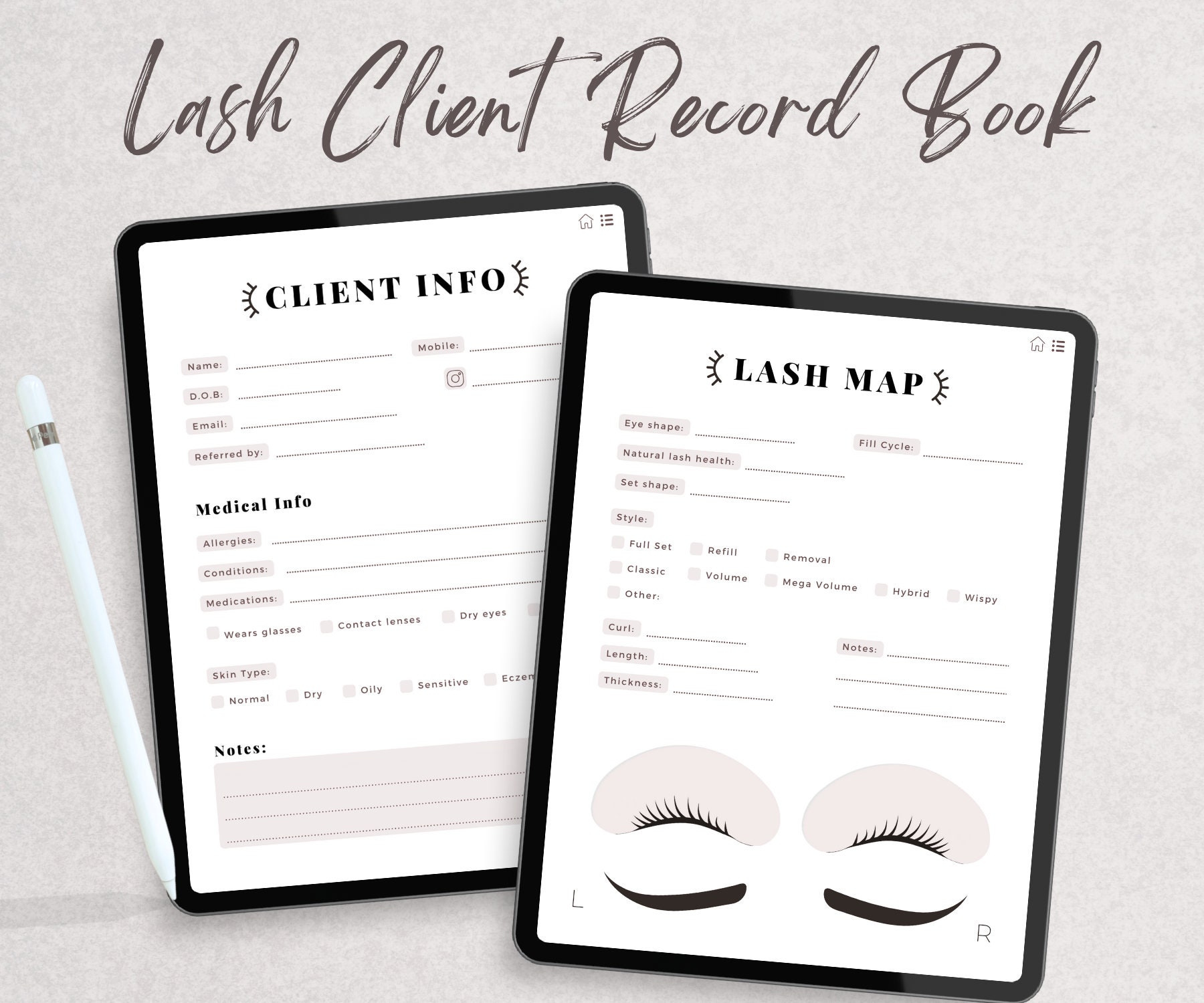 Lash Client Record Book, Beauty Record Keeping, Digital Lash Tech ...
