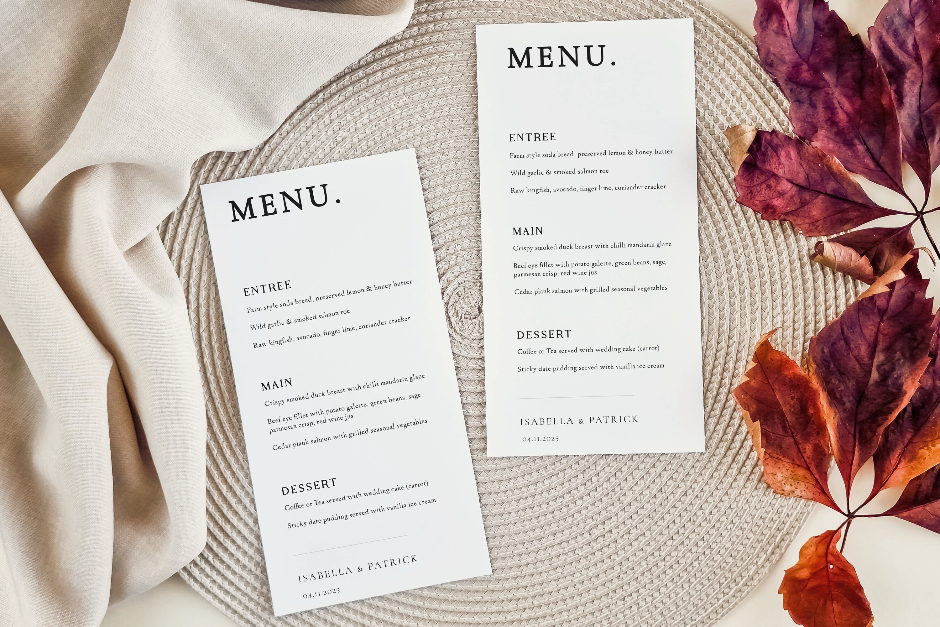 Wedding Menu Template, Editable Fall Dinner Card, Printable Autumn ...
