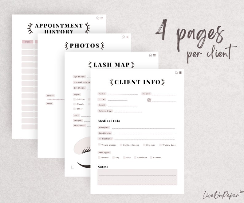 Lash Client Record Book, Beauty Record Keeping, Digital Lash Tech ...