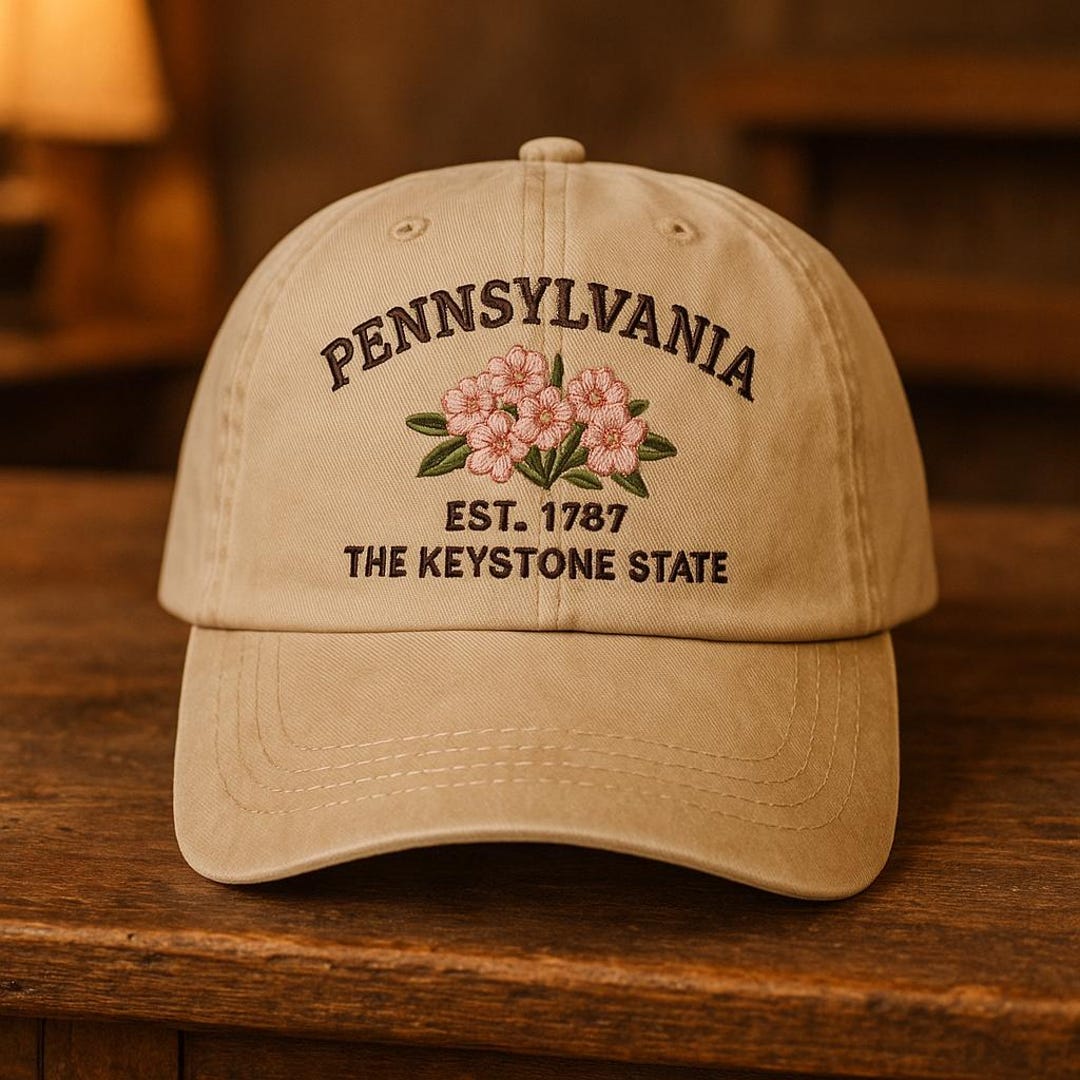 Custom Embroidered Pennsylvania Cap – Vintage Washed Hat With Mountain ...