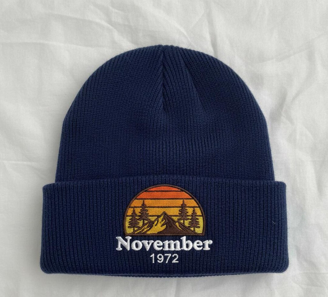 Custom Birth Month Year Beanie • Embroidered November 1972 Sunset ...