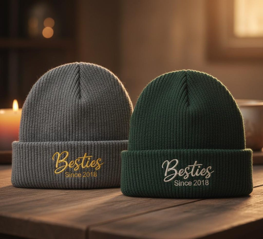 Custom Embroidered Besties Since Beanie Matching Friendship Knit Hats ...