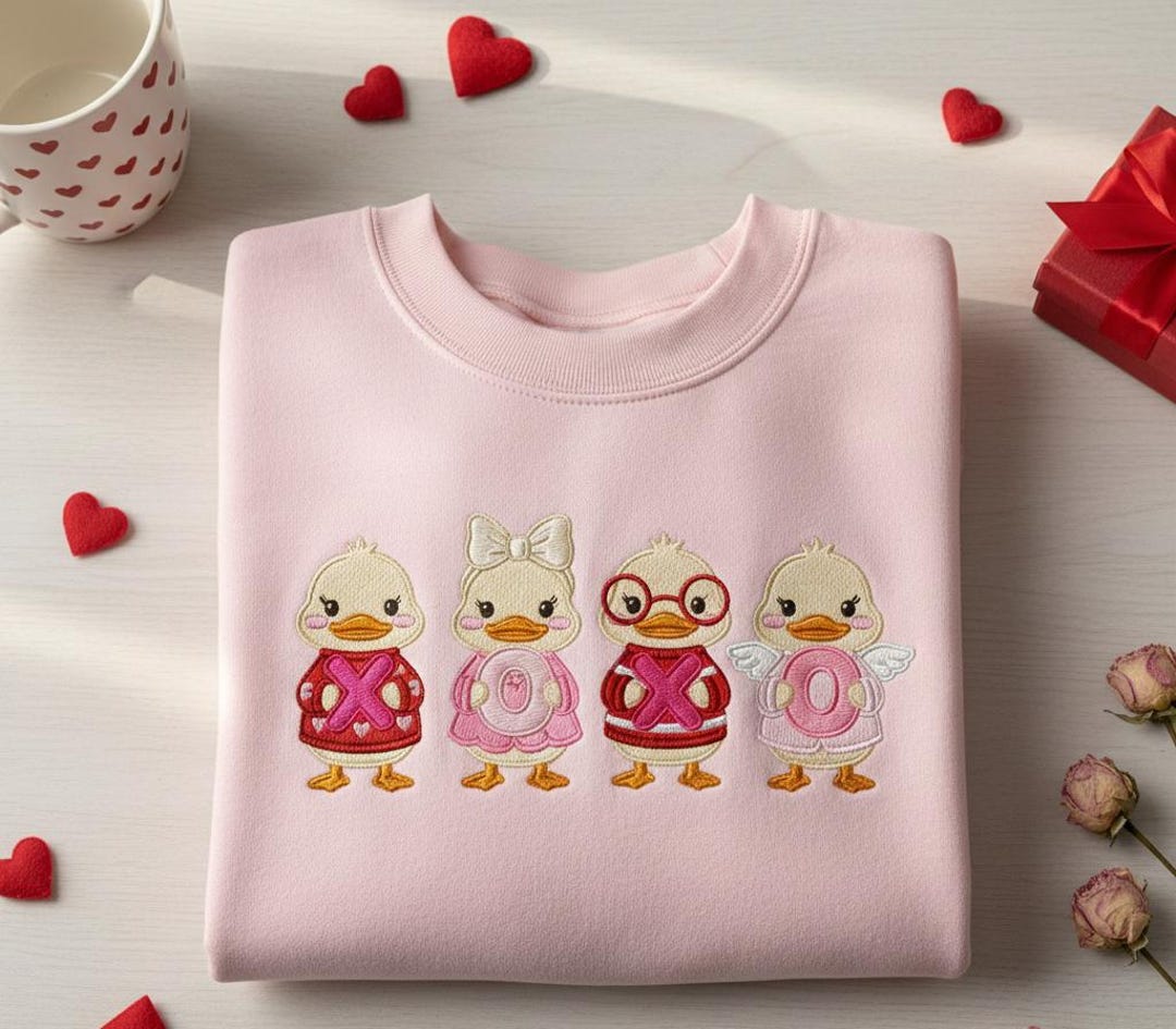 Custom Embroidered Valentine Duck Sweatshirt Cute Cupid XO Love Gift ...