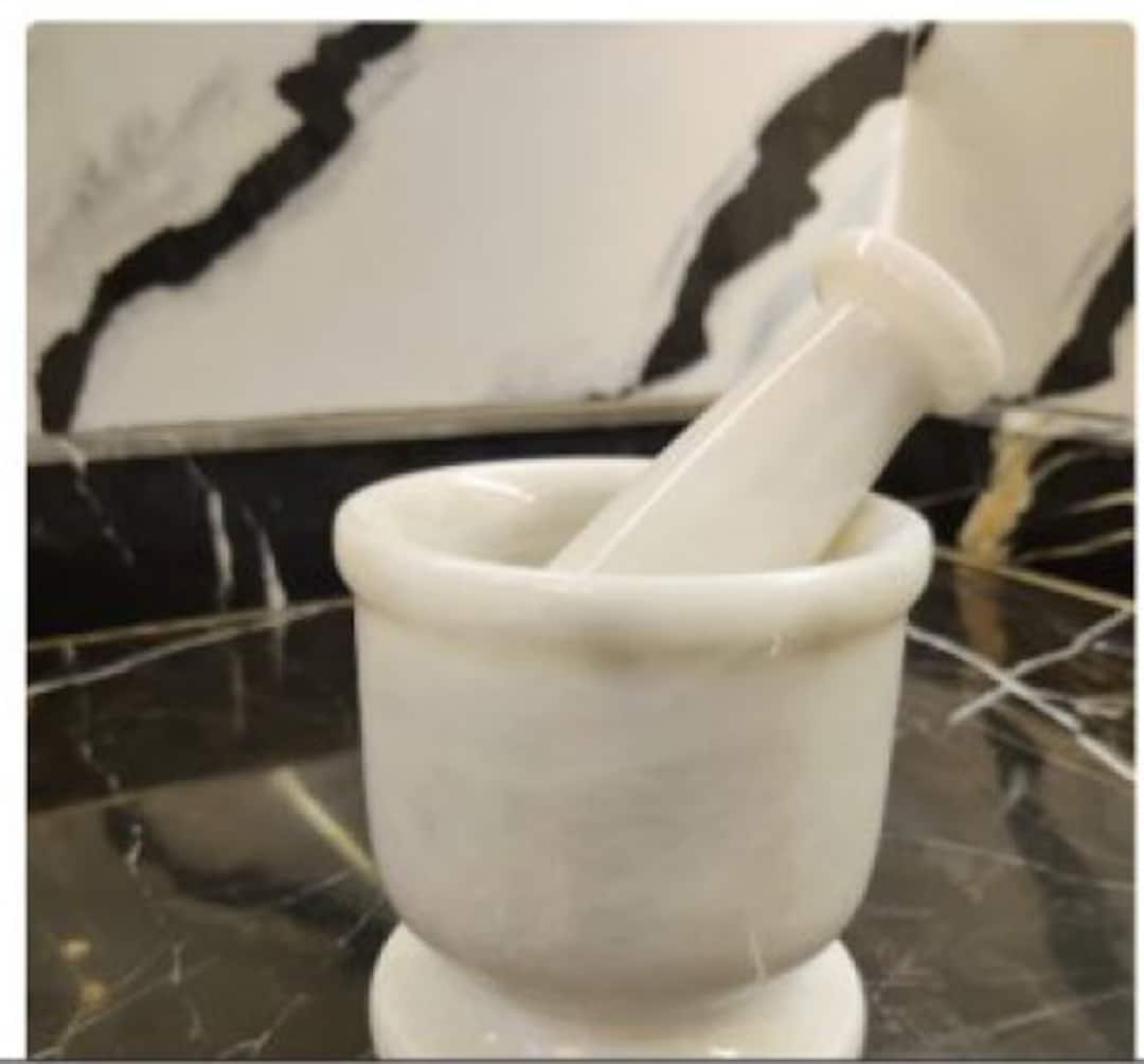 Natural Marble Mortar and Pestle Set Herb Grinder Spice Grinder Marble Grinder Marble Pill and ...