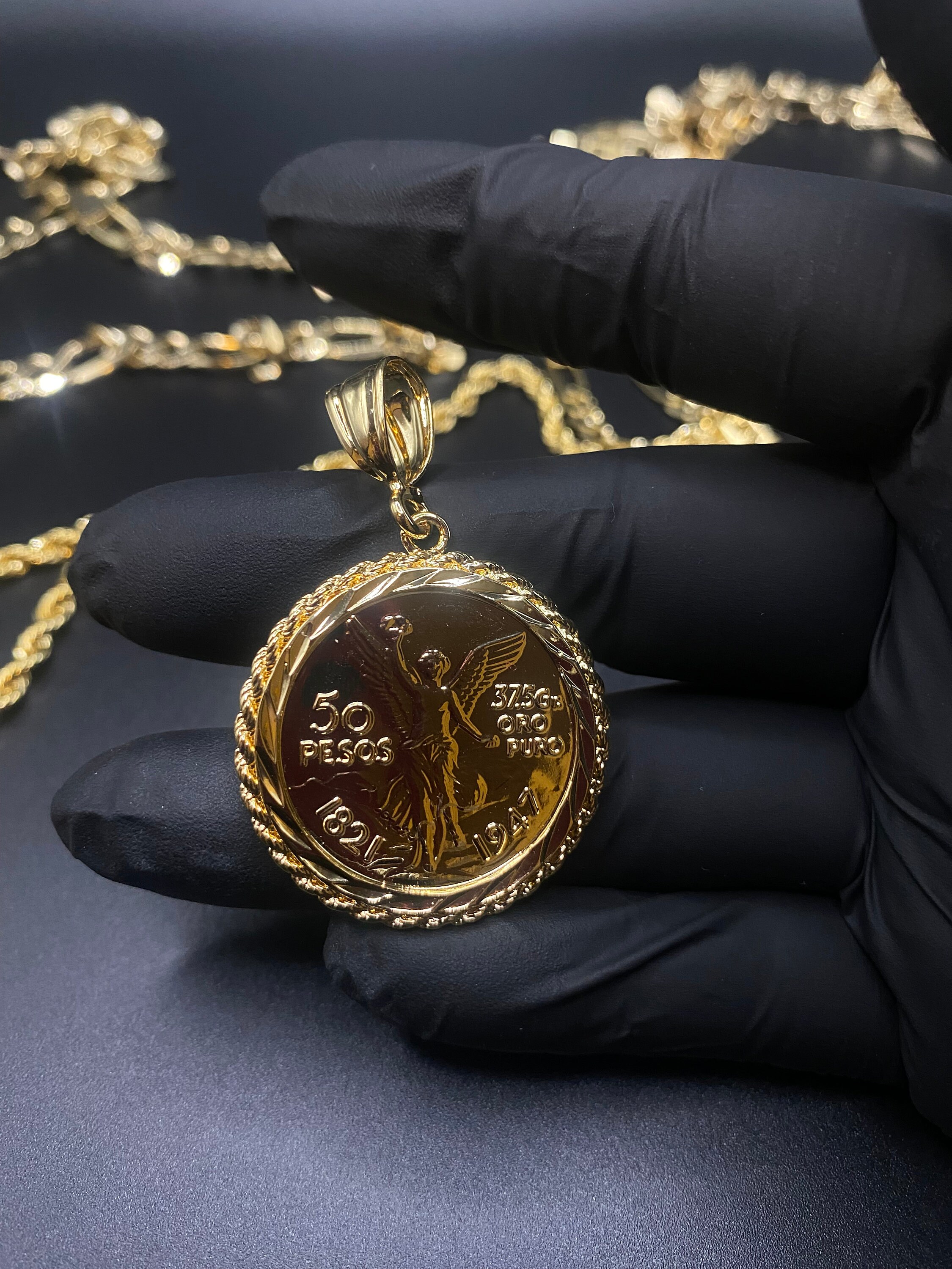 14k Gold Plated Centenario 50 Pesos Pendant With Rope or Figaro Chain ...