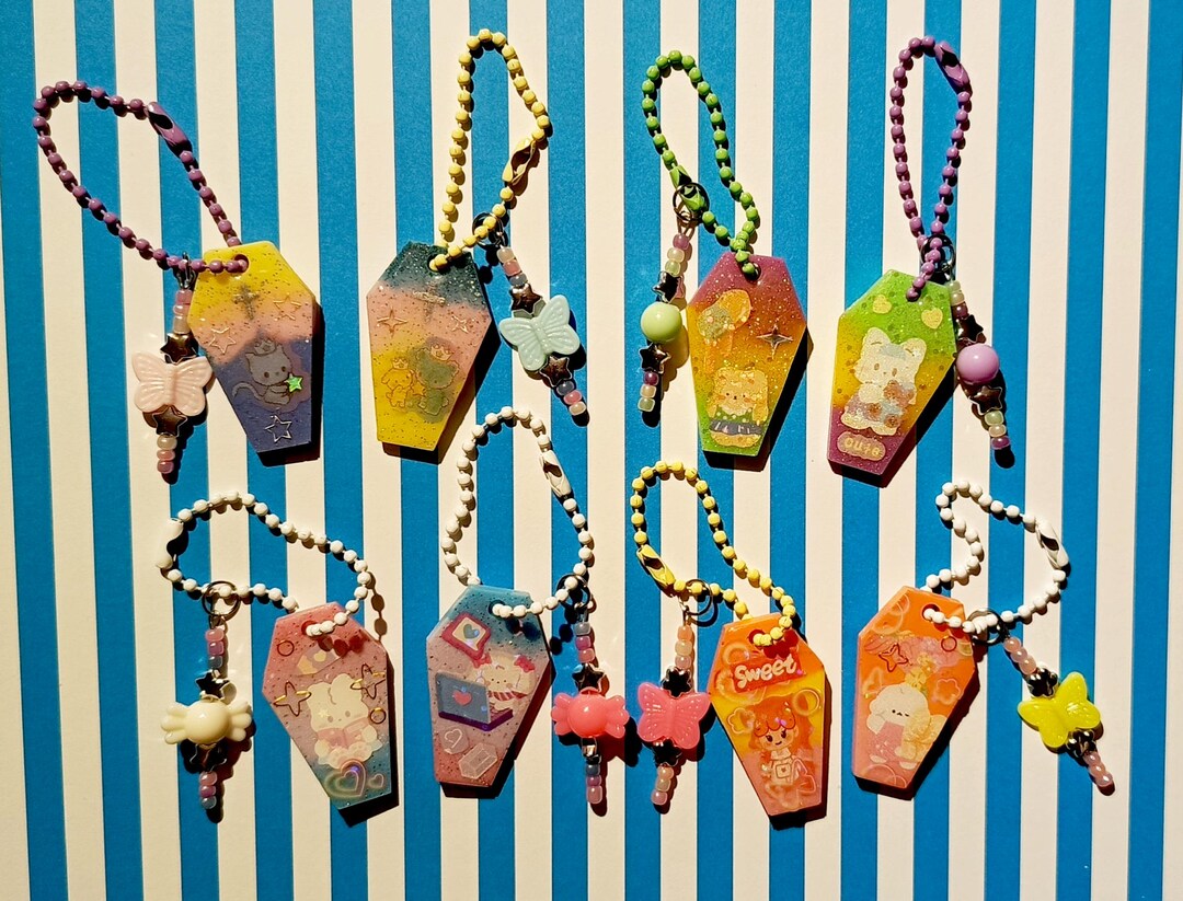 Cute Kawaii Pastel Goth Neon Decora Resin Coffin Keychain Phone Charms ...