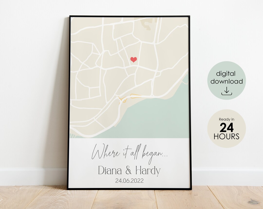 Mapa de amor, mapa personalizado, mapa de coordenadas, mapa de pareja ...